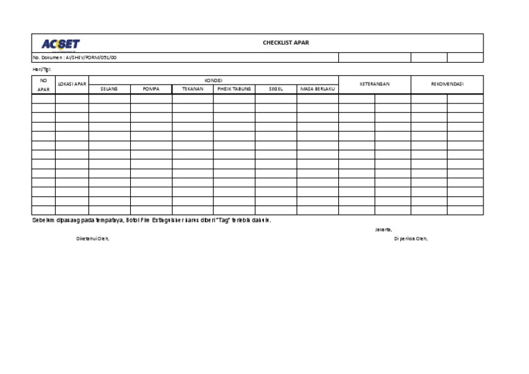 Form Checklist Apar | PDF