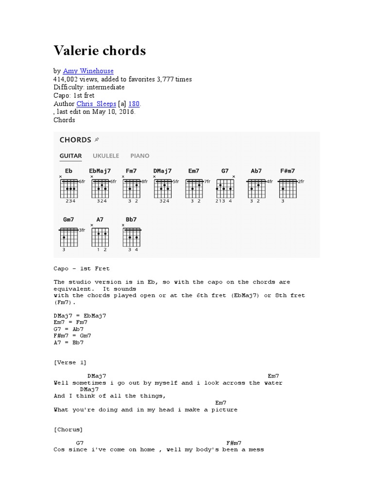 Valerie Chords: Amy Winehouse | PDF | Song Recordings | Singles