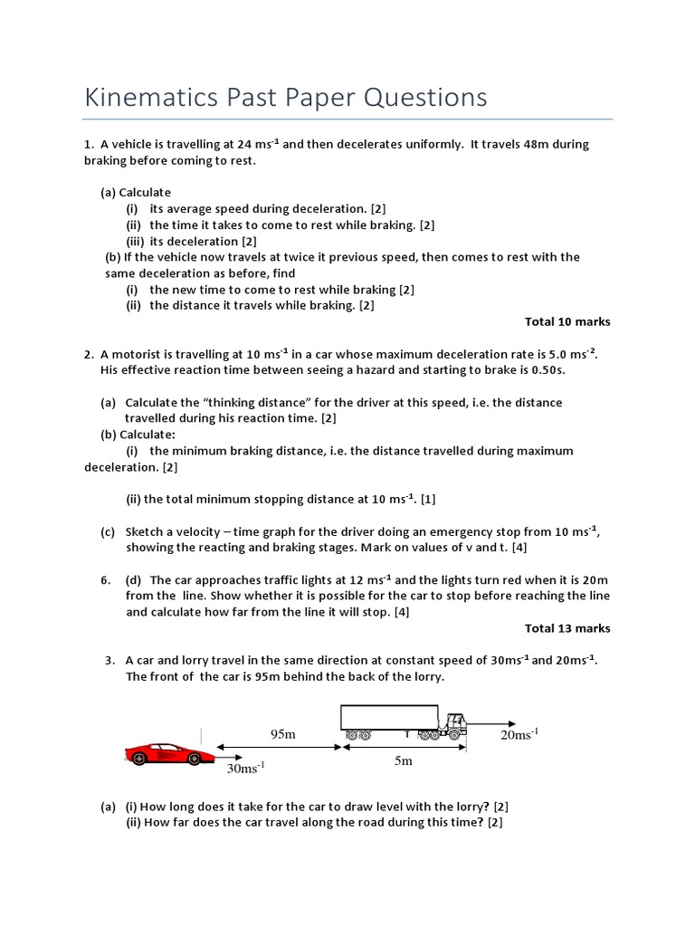 Kinematics Past Paper Questions | Download Free PDF | Acceleration | Speed