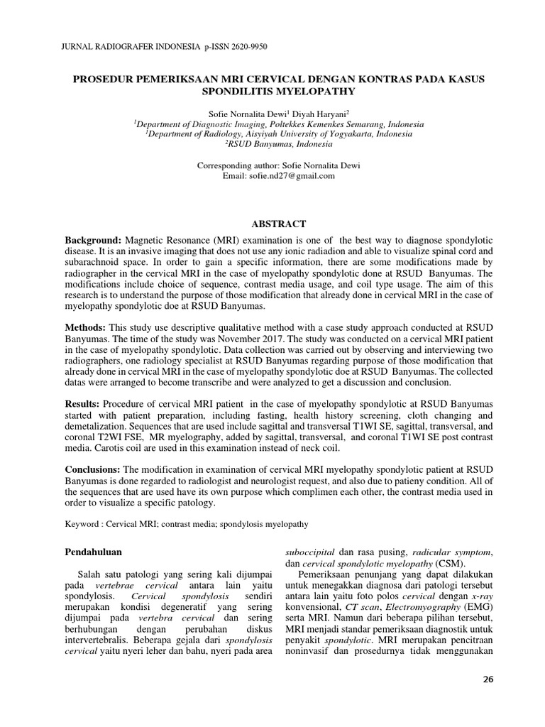 Prosedur Pemeriksaan Mri Cervical Dengan Kontras Pada Kasus Spondilitis ...