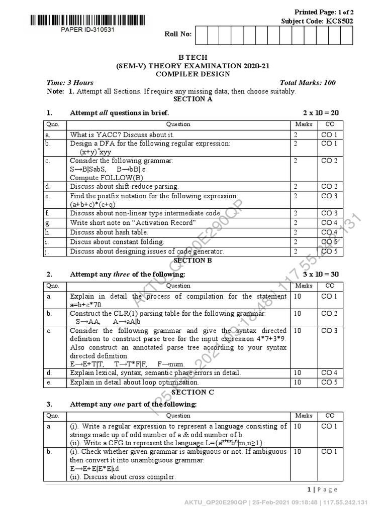 Compiler Design Kcs 502 | PDF | Parsing | Computer Programming