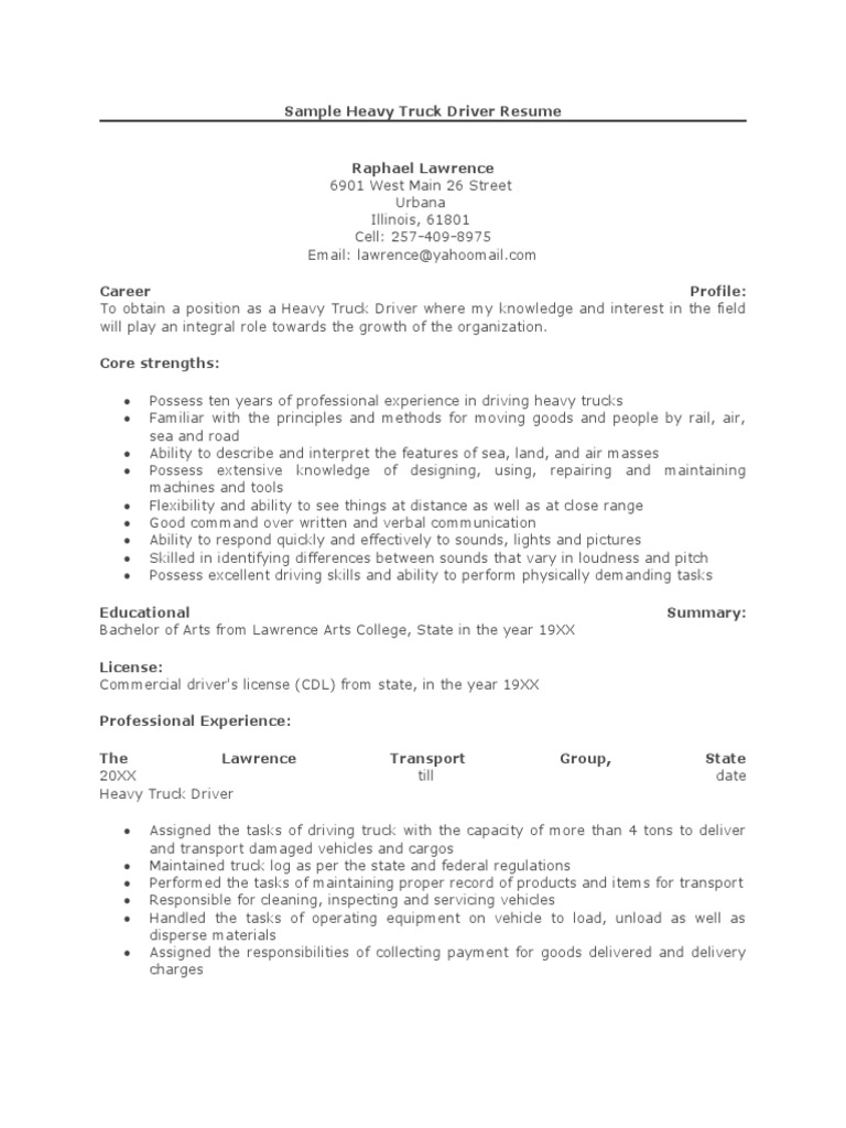 Sample Heavy of Truck CV | PDF | Truck | Truck Driver