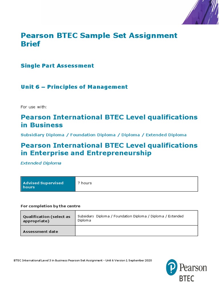 Pearson BTEC Sample Set Assignment Brief | Download Free PDF ...