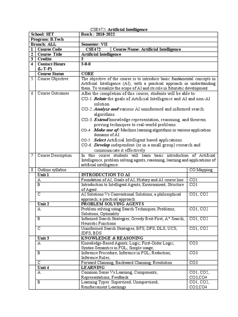 CSE472 - Artificial Intelligence | PDF | Artificial Intelligence | Intelligence (AI) & Semantics