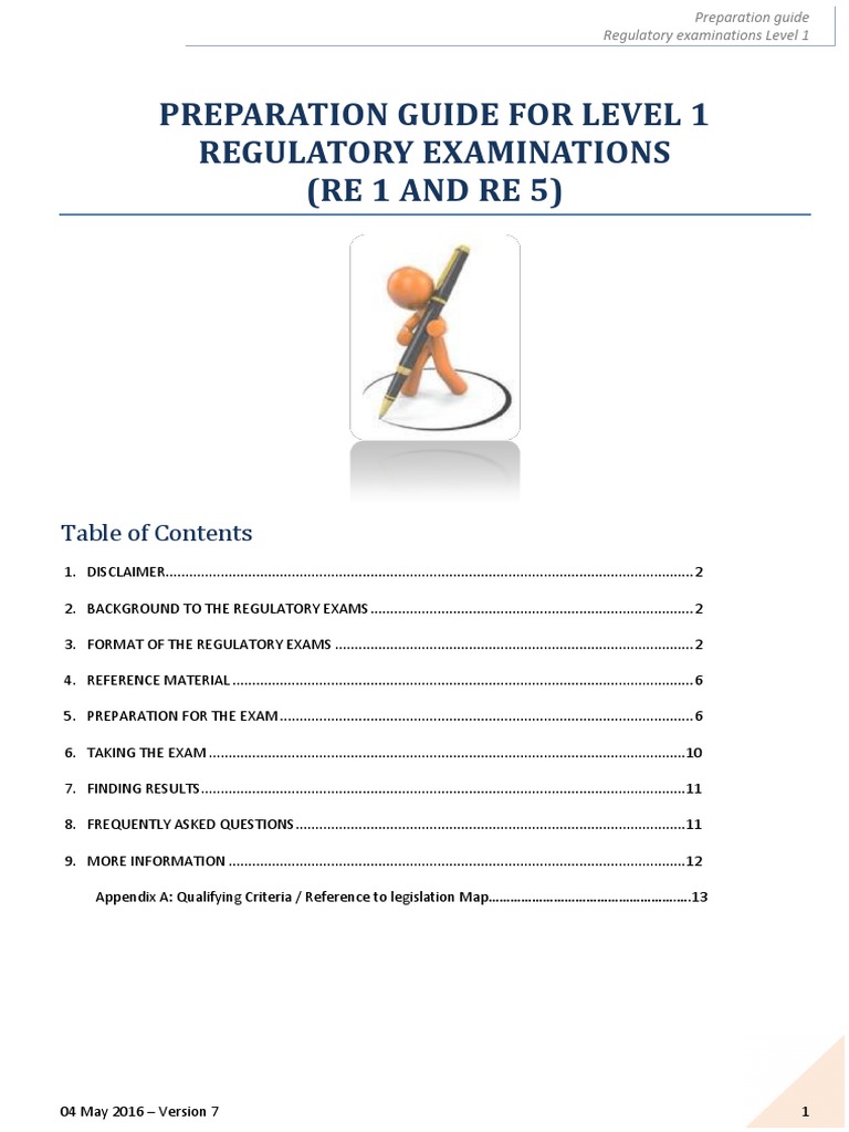Preparation Guide For Level 1 Regulatory Examinations (Re 1 and Re 5 ...