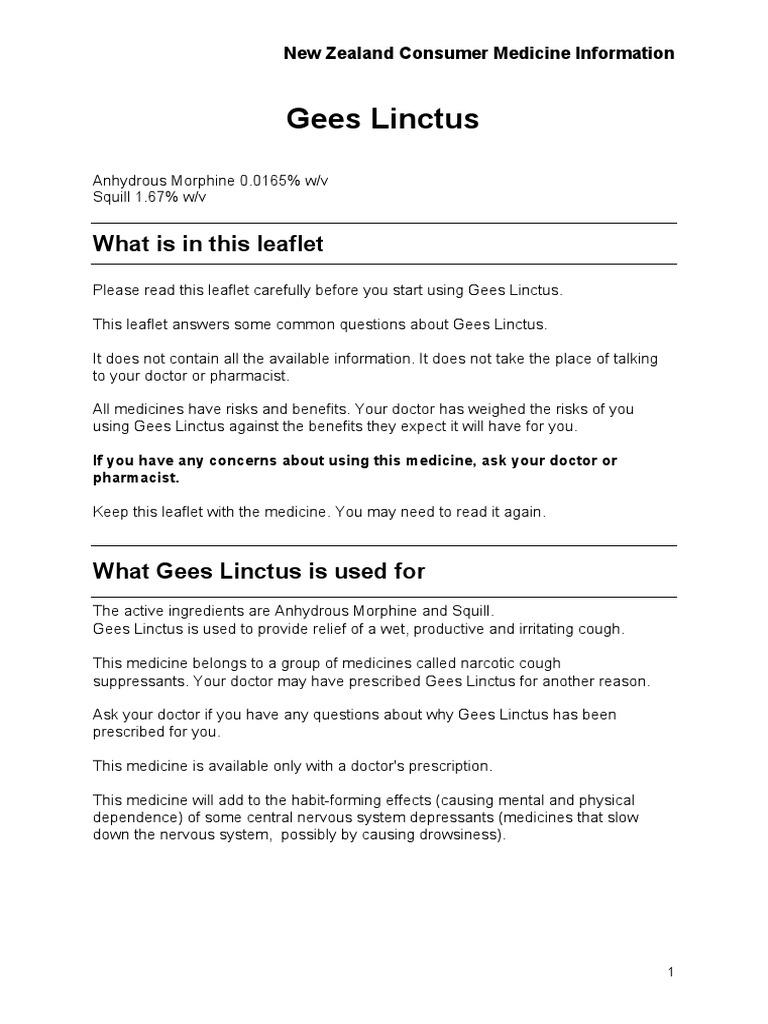Gees Linctus: What Is in This Leaflet | PDF | Chemistry | Dose ...