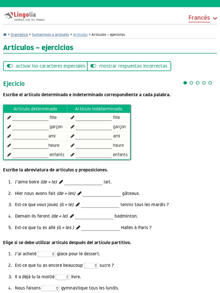 Exercices sur les articles français | PDF
