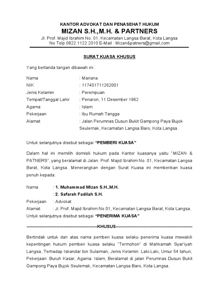 Surat Kuasa Termohon Cerai Talak | PDF
