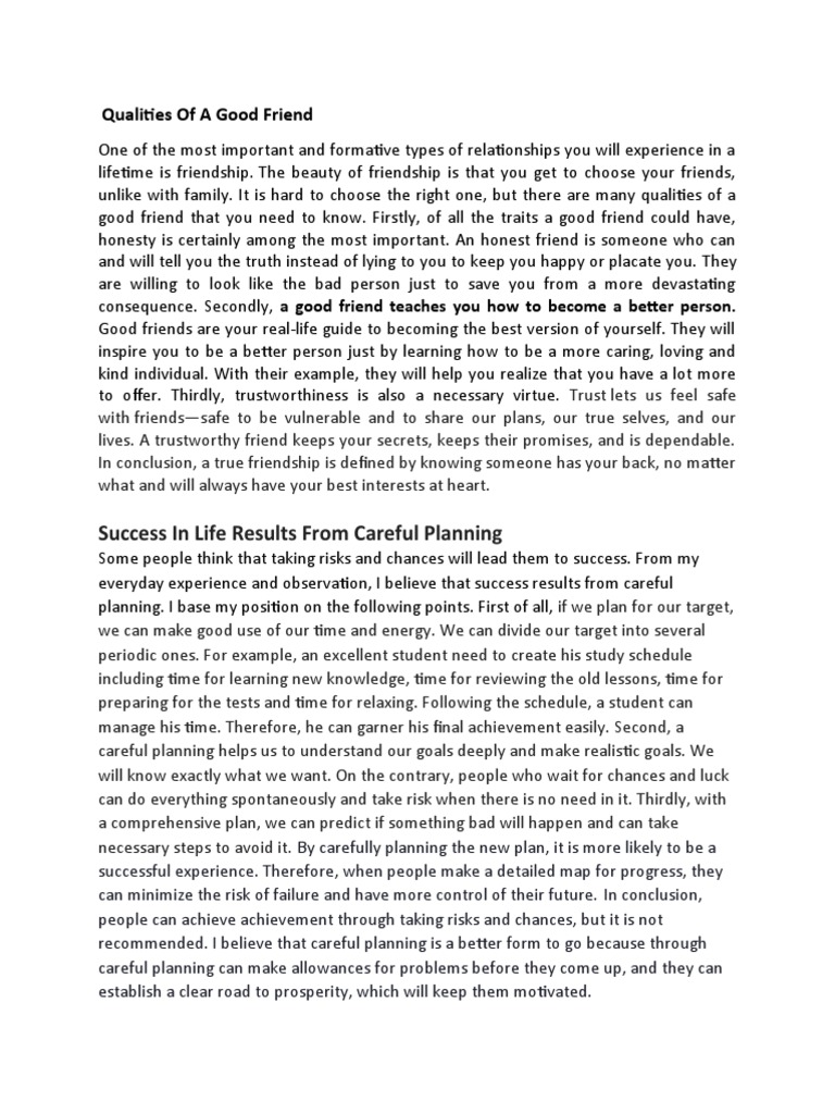 Qualities of A Good Friend: Success in Life Results From Careful ...