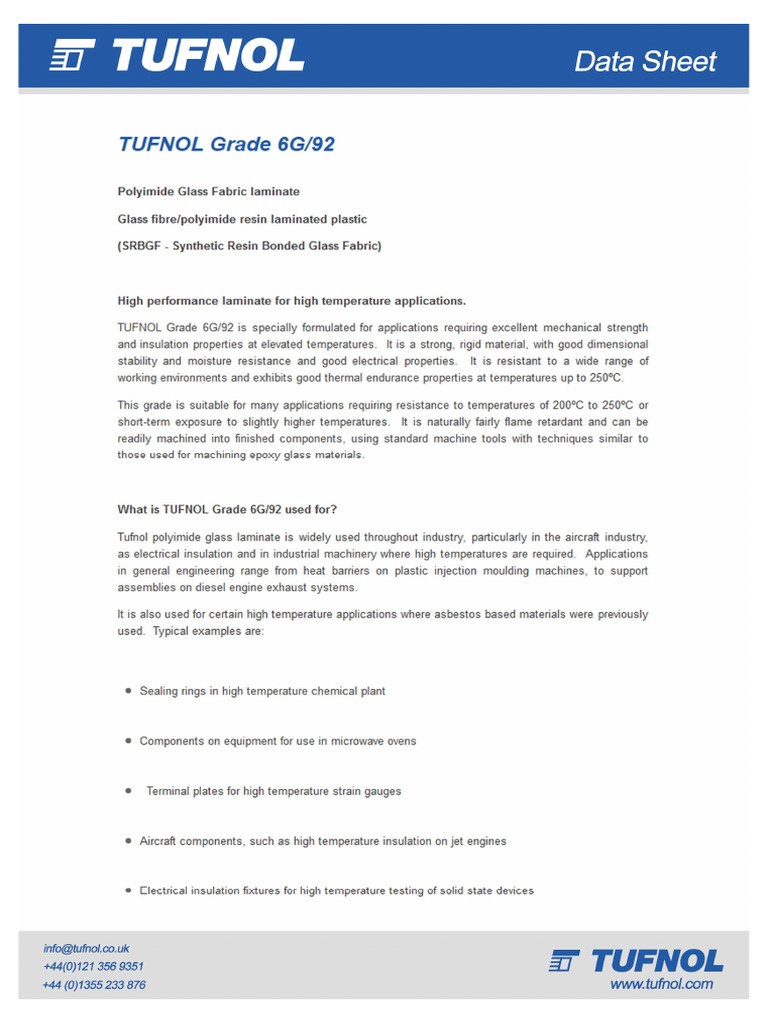Tufnol Grade 6g 92 | PDF