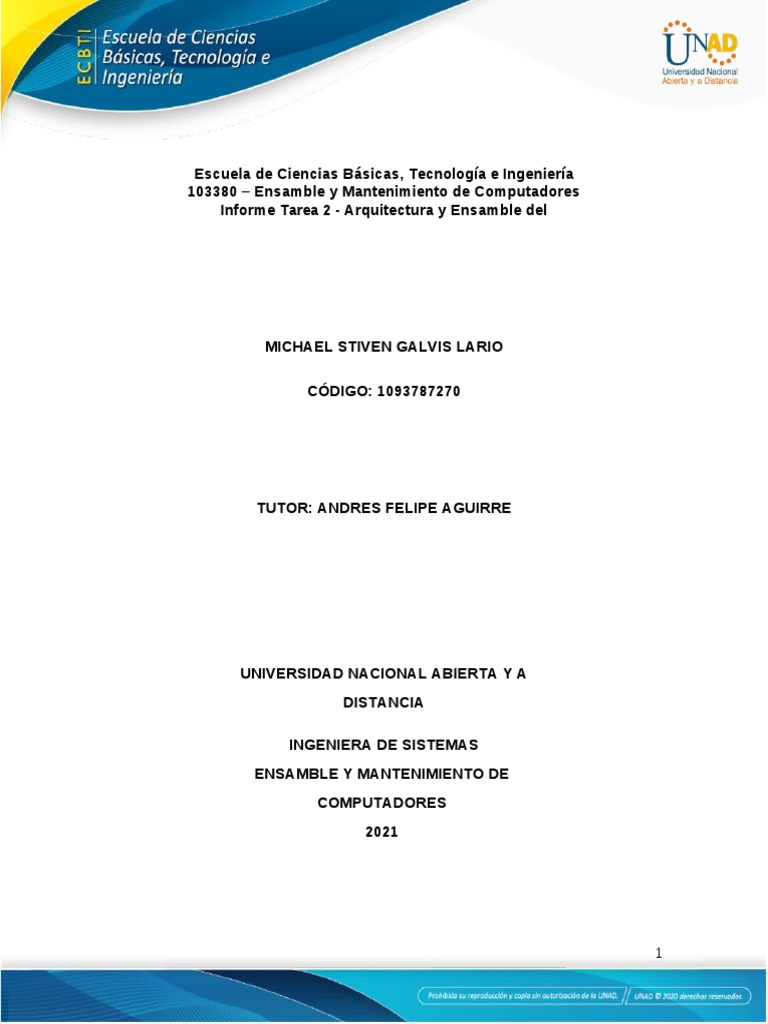 Tarea2 103380 17 Michael Stiven Galvis Lario. | PDF | Microprocesador | Memoria de acceso aleatorio