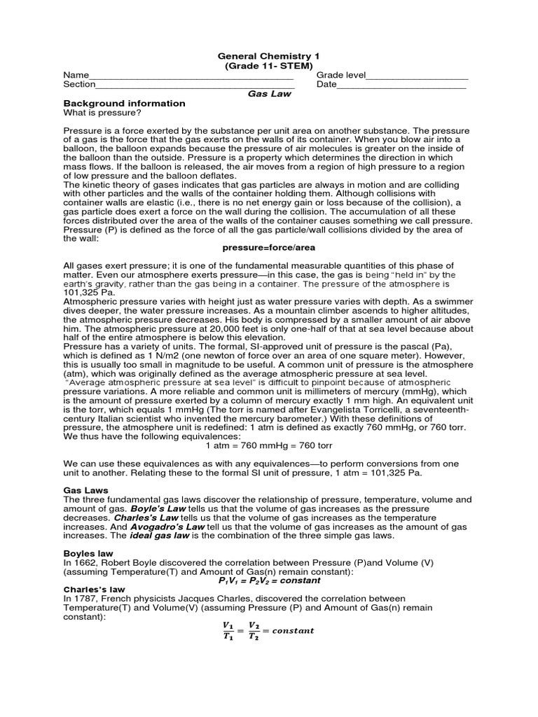 An Introduction to Gas Laws: Exploring the Relationships Between ...