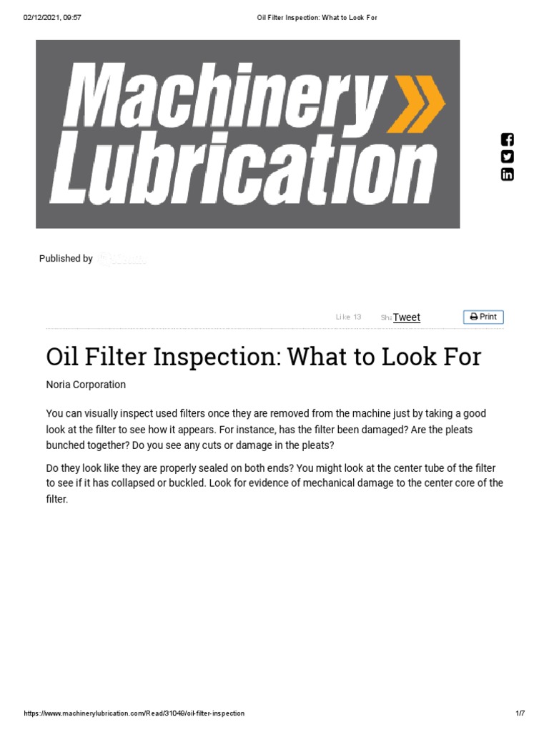 Oil Filter Inspection - What To Look For | PDF | Lubricant | Filtration