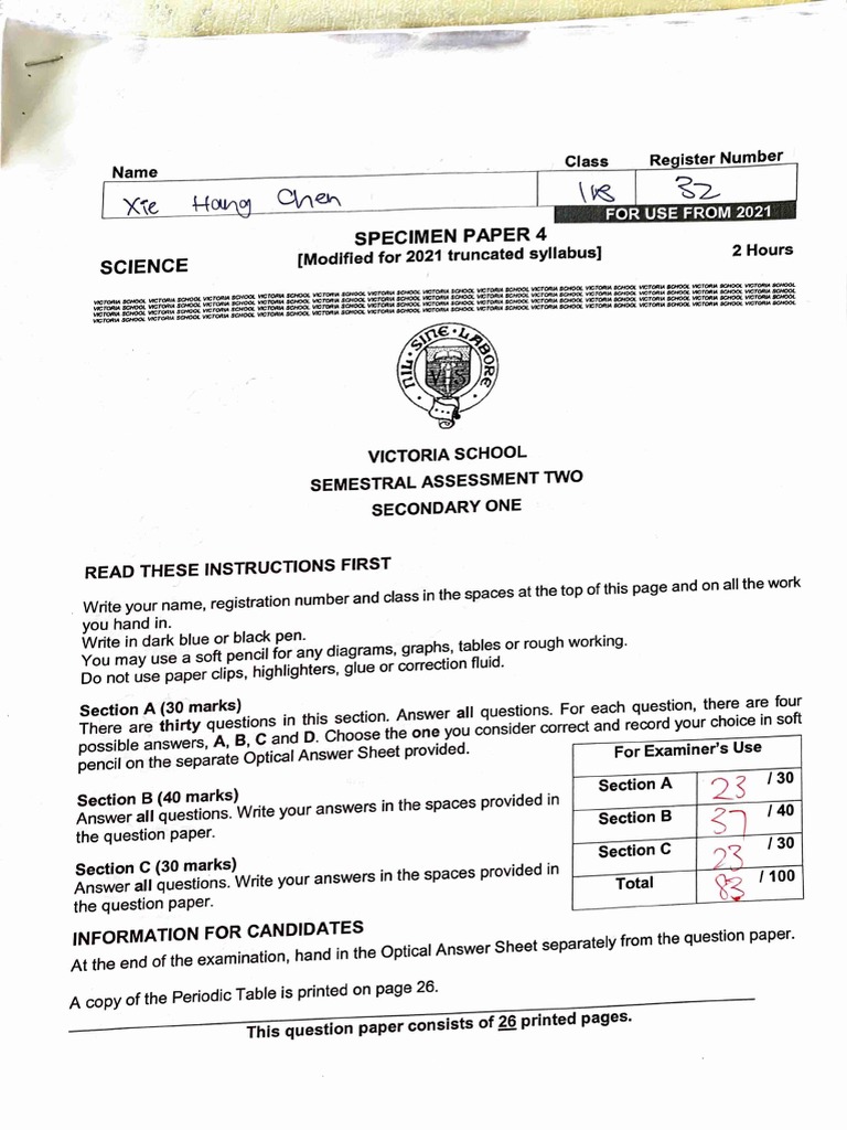 Science Specimen Paper 2021 | PDF | Gases | Chemistry