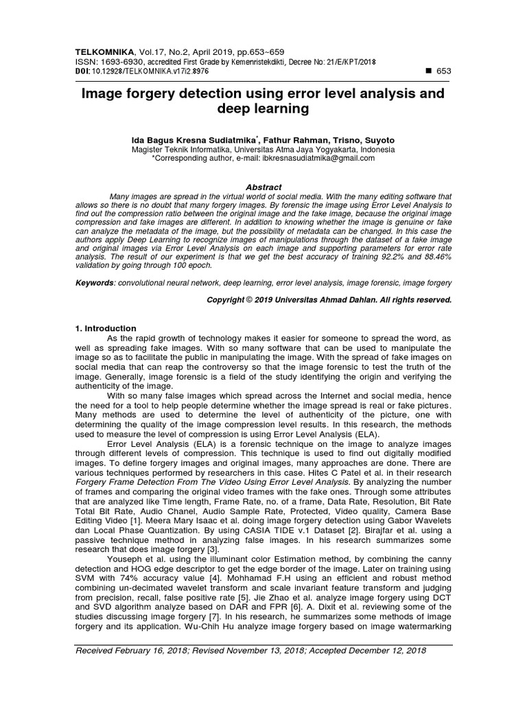 Image Forgery Detection Using Error Level Analysis and Deep Learning ...