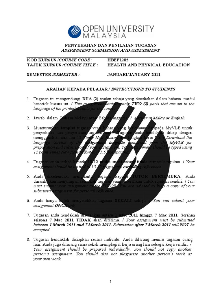 Health Education Assignment Guidelines | PDF | Physical Education ...