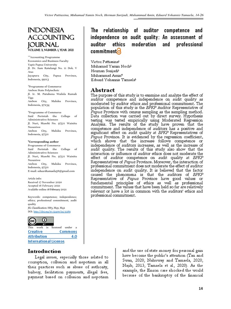 The Relationship of Auditor Competence and Independence On Audit ...
