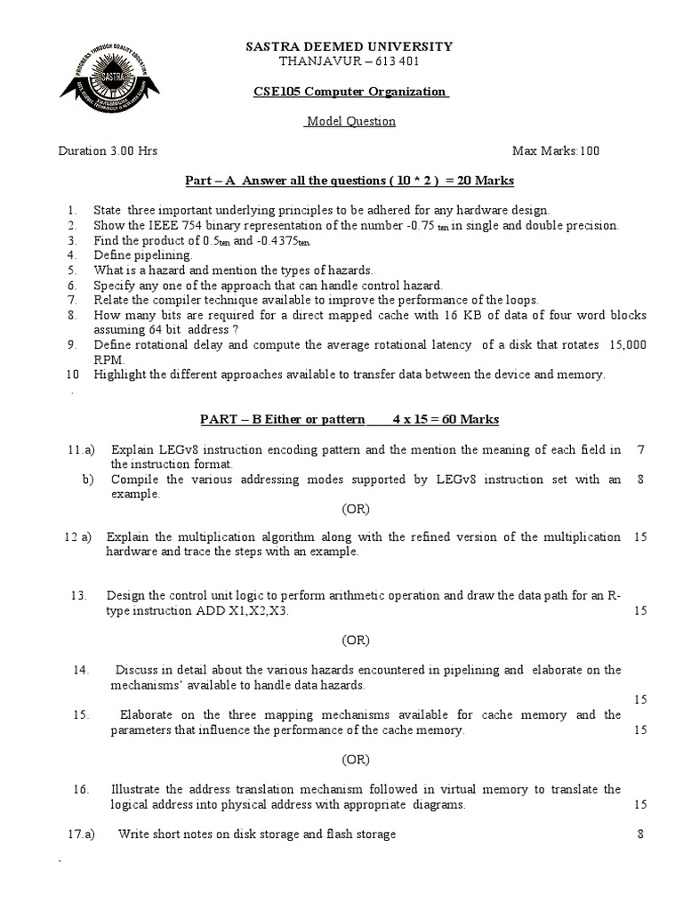CSE105 Computer Organization Model Question | PDF | Cpu Cache | Computer Data Storage