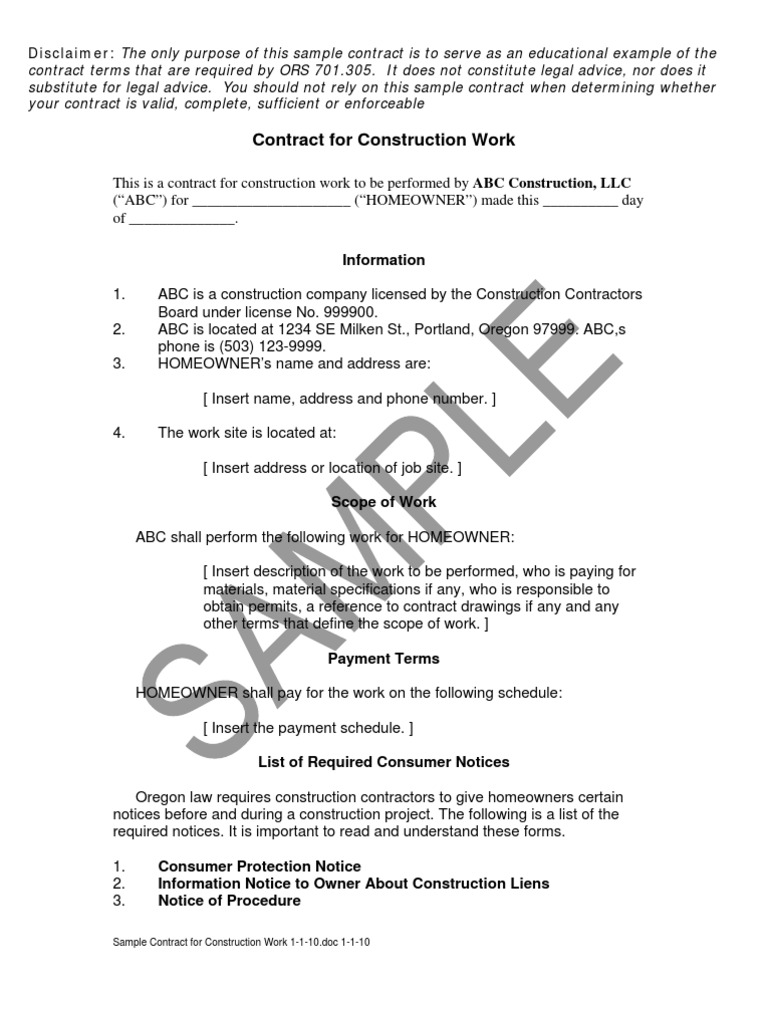 Sample Construction Contract Template | PDF | Arbitration | Mediation