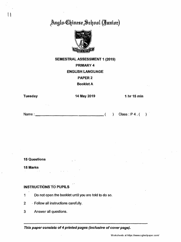 P4 English SA1 2019 ACS Exam Papers | PDF | Career & Growth