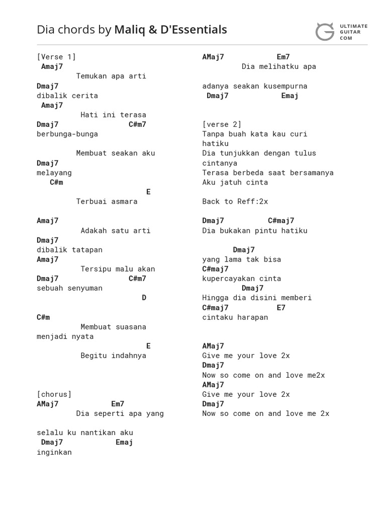 Dia Chords by Maliq & D'Essentials | PDF