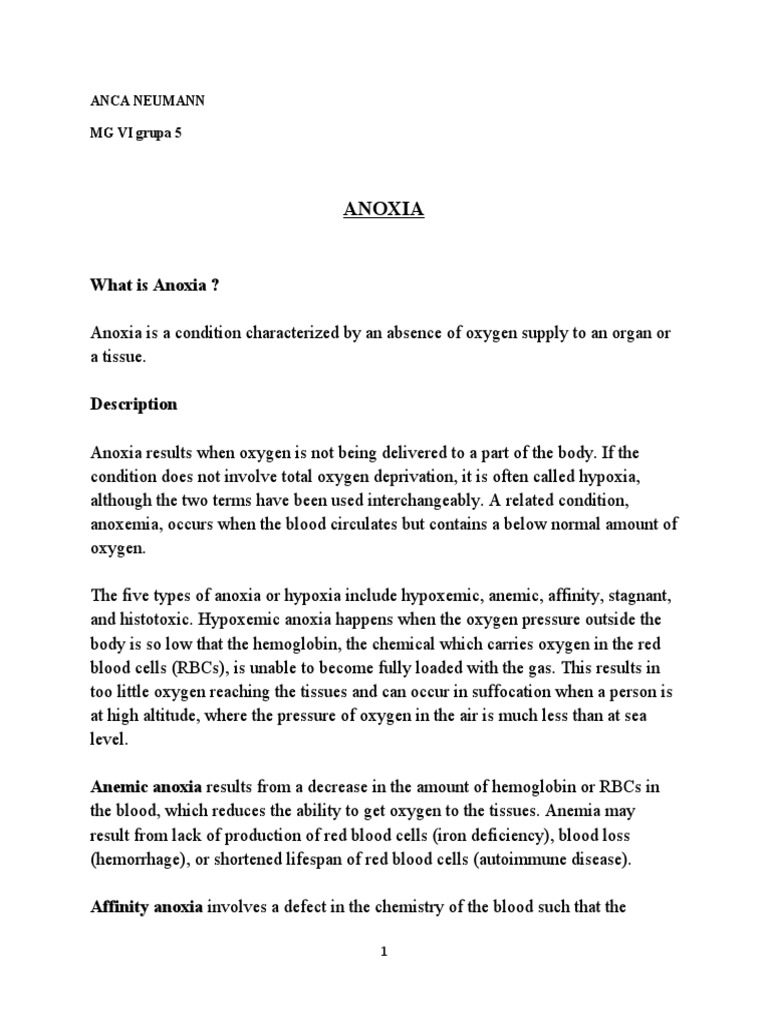 What Is Anoxia ? | PDF | Hypoxia (Medical) | Blood