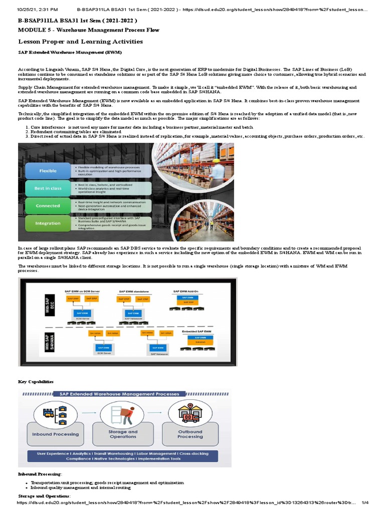Lesson Proper and Learning Activities: MODULE 5 - Warehouse Management ...