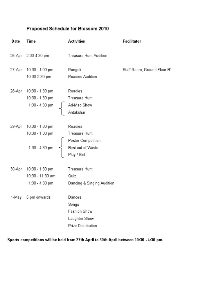 Annual Function Schedule | Performing Arts | Entertainment | Free 30 ...