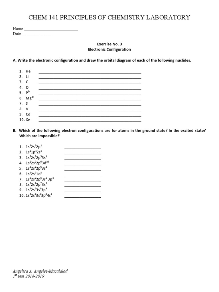 Exercise Electronic Configuration | PDF