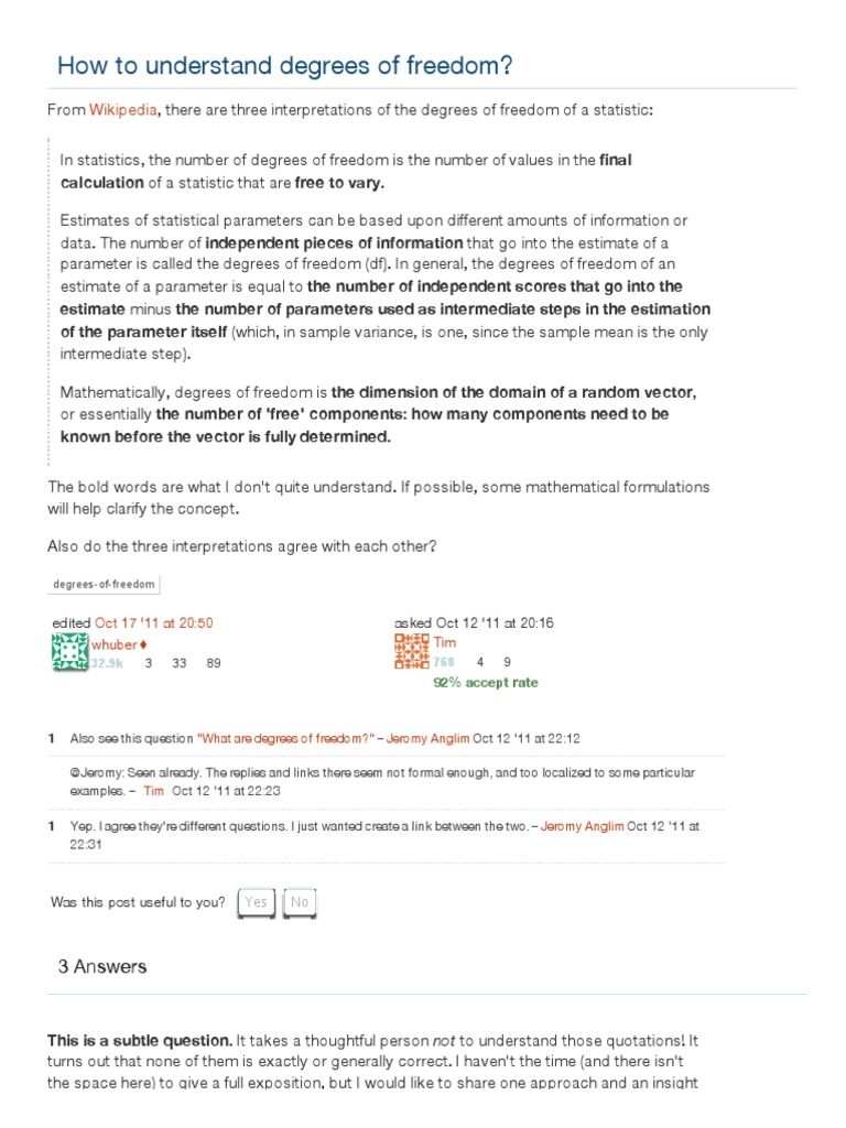 Understanding Degrees of Freedom in Stats | PDF | Degrees Of Freedom ...
