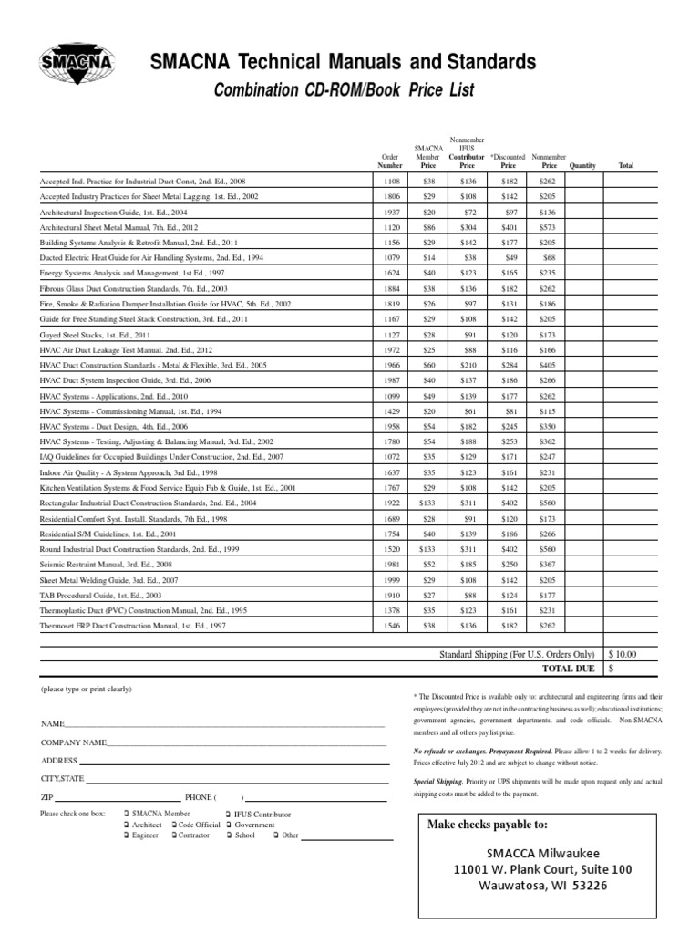 SMACNA Technical Manuals and Standards: Combination CD-ROM/Book Price ...