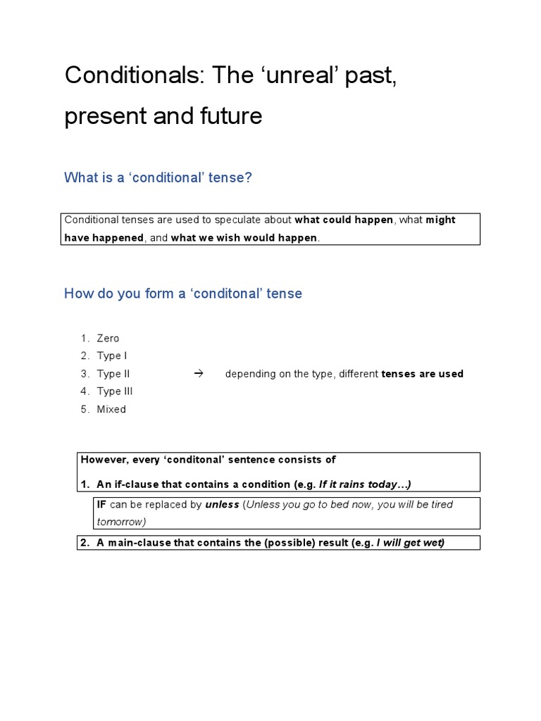 Conditionals: The Unreal' Past, Present and Future: What Is A ...