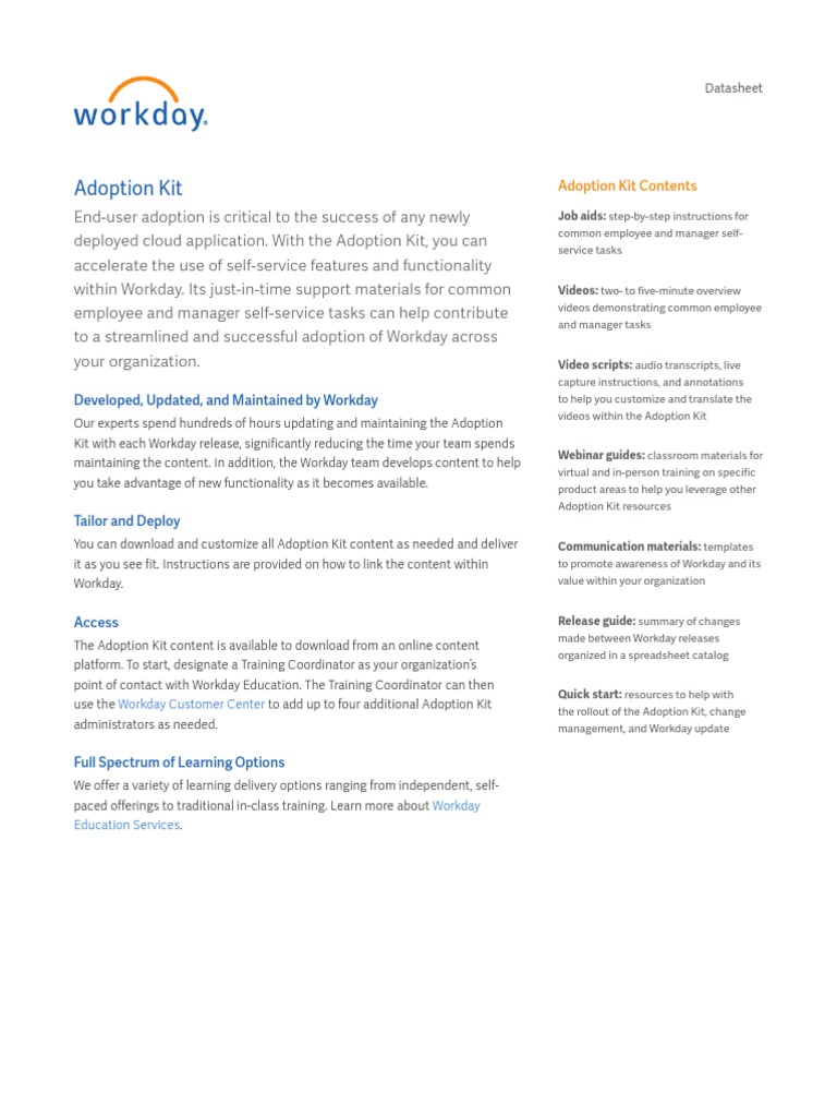 Adoption Kit: Developed, Updated, and Maintained by Workday | PDF ...