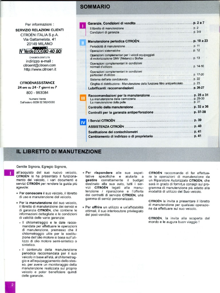 Libretto Manutenzione Citroen | PDF