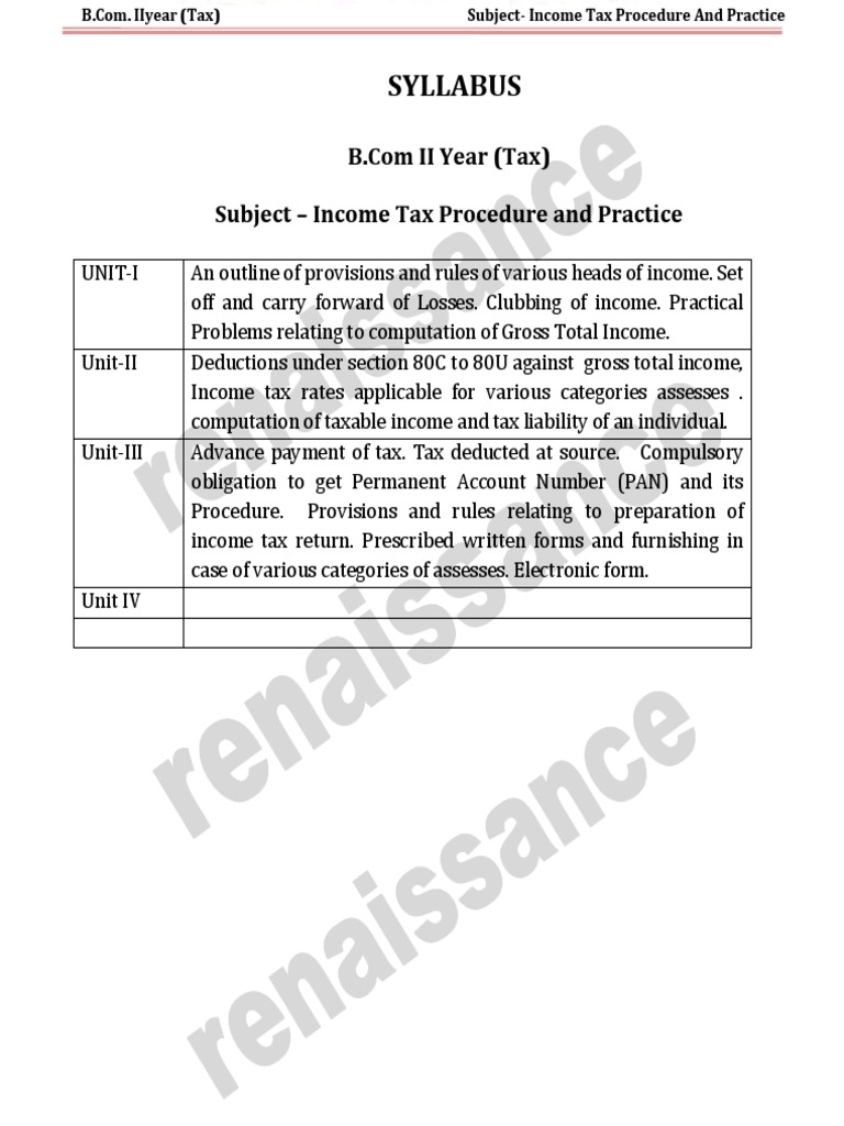 BCom Income Tax Procedure and Practice | PDF | Expense | Tax Deduction