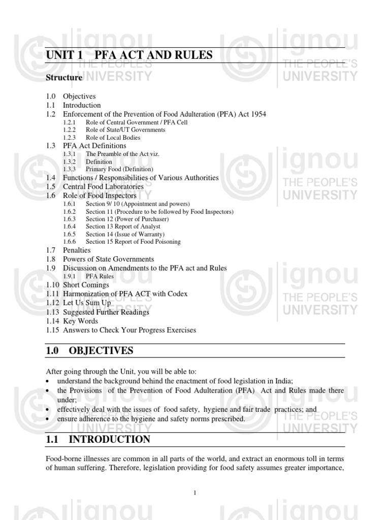 Unit 1 Pfa Act and Rules: Structure | Download Free PDF | Food Safety ...