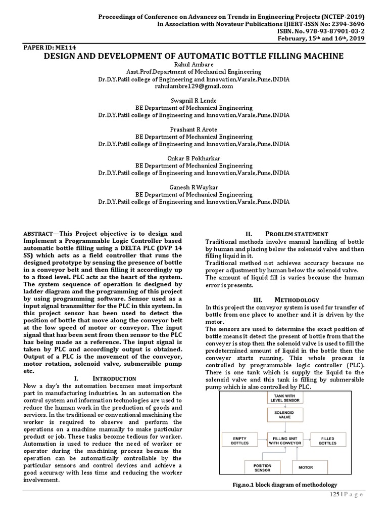 Design and Development of Automatic Bottle Filling Machine: Roblem Statement | PDF ...