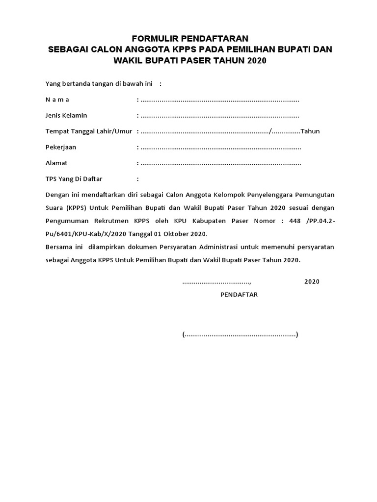 Formulir Pendaftaran KPPS | PDF