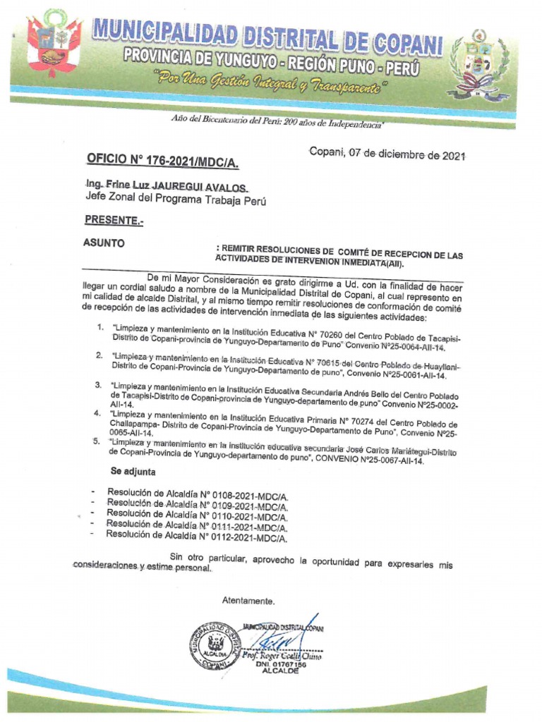 Resolucion #176-Comite de Recepcion | PDF