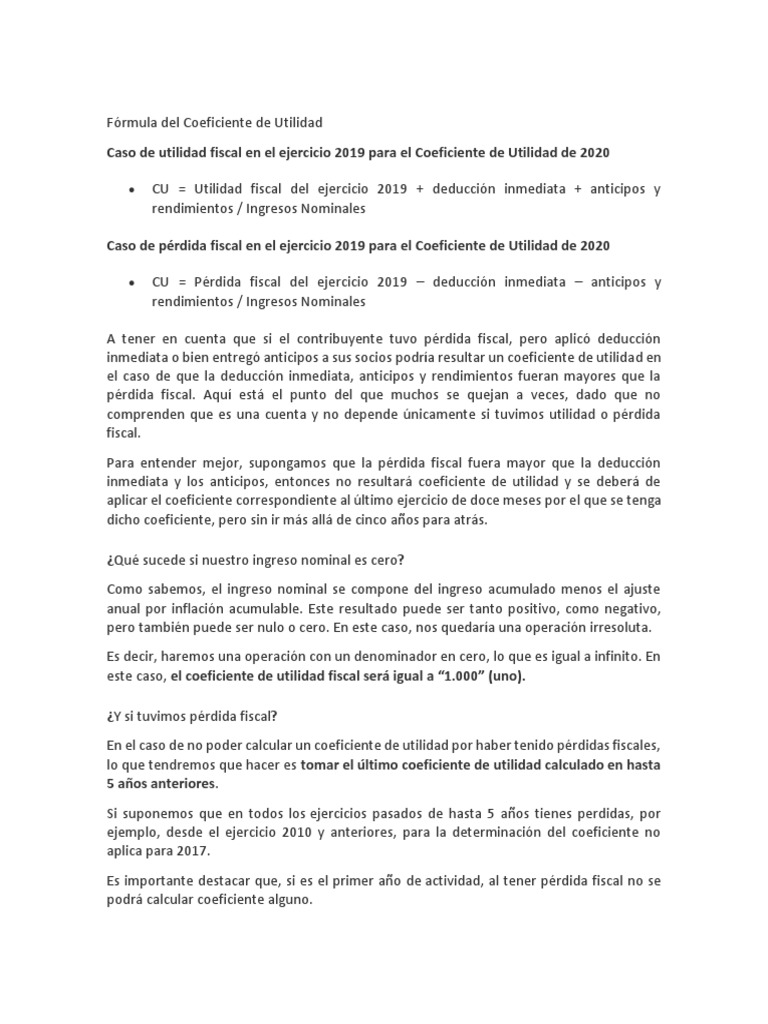 Fórmula Del Coeficiente de Utilidad | PDF | Contabilidad | Economias