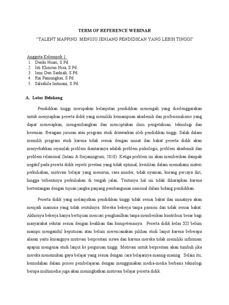 Term of Reference Webinar | PDF