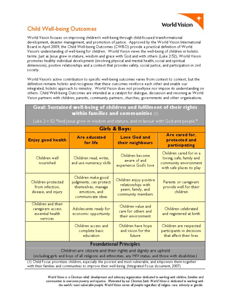 Child Well-being Outcomes Overview | PDF | Goal | World Vision ...
