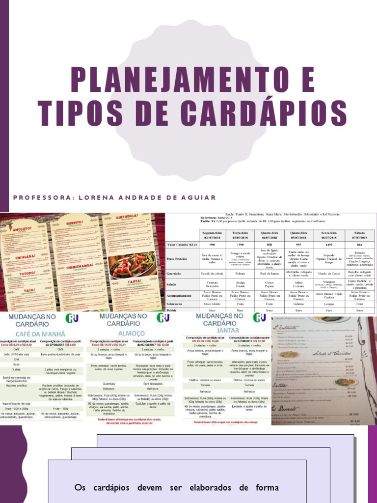 Planejamento de Cardápio e Tipos de Cardápios | PDF | Alimentos | Refeição