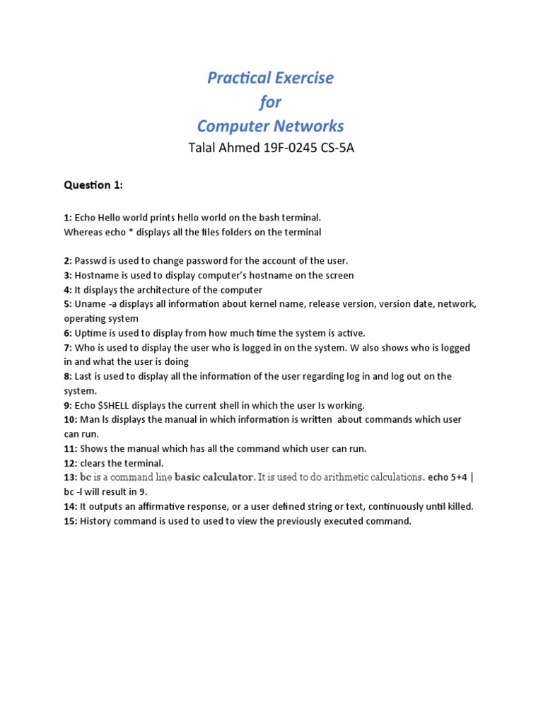 Practical Exercise For Computer Networks: Talal Ahmed 19F-0245 CS-5A | PDF