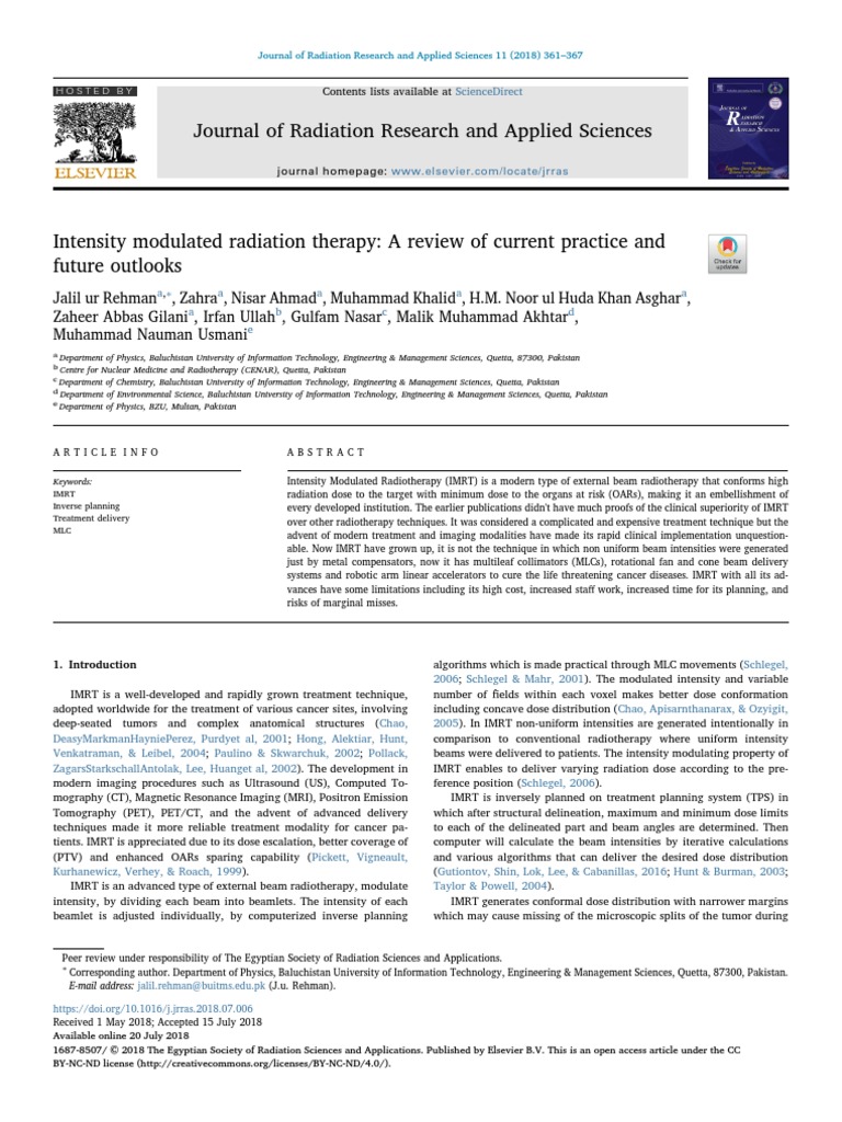 Journal of Radiation Research and Applied Sciences 11 (2018) 361-367 ...
