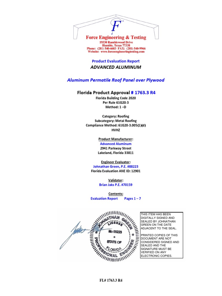FL1763 - R4 - AE - FL1763.3 Alum Permatile Roof Panel Over Plywood HVHZ ...