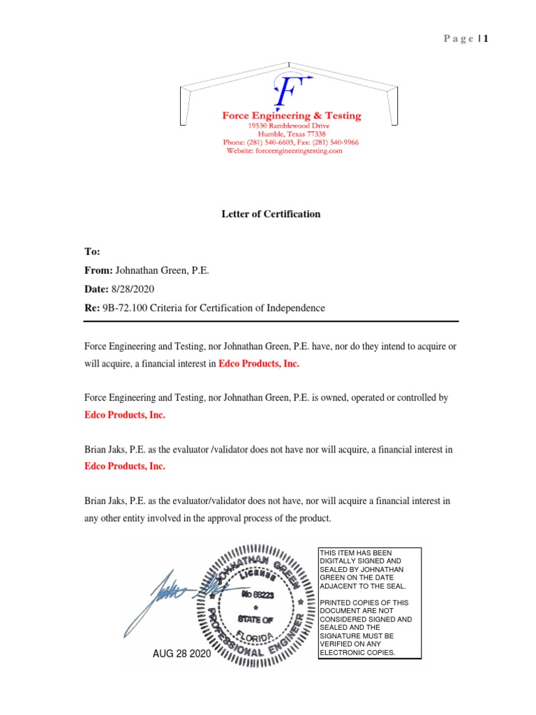 FL4077 - R7 - COI - Letter of Certification - Edco Products, Inc ...