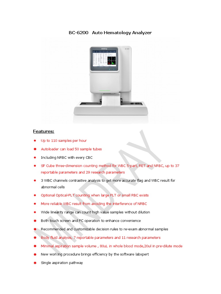BC-6200 Feature and Specification | PDF | Biotechnology | Clinical ...