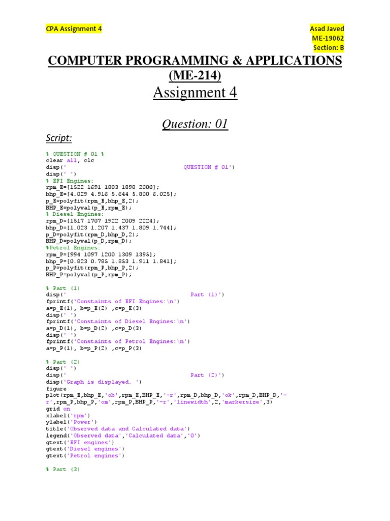 Assignment 4: Computer Programming & Applications (ME-214) | PDF ...
