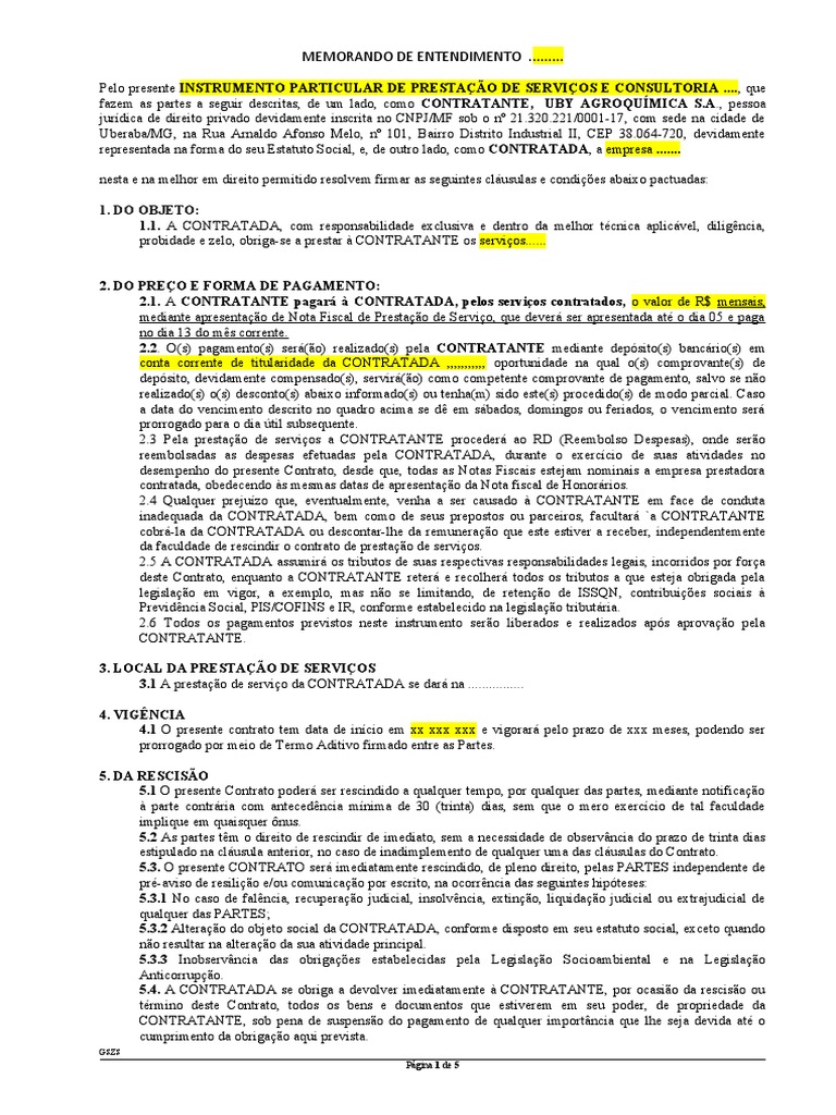 Modelo - Memorando de Entendimento - MOU | PDF | Terceirização | Lei ...